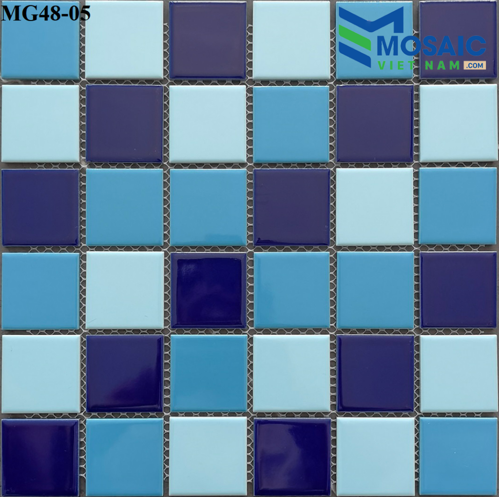 Gạch Mosaic Gốm men trơn 3 màu xanh nhạt đậm trộn 48x48x6mm MG48-5