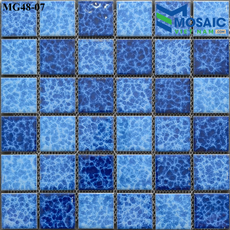 Gạch Mosaic Gốm men trơn hoa văn 3 màu xanh trộn 48x48x6mm MG48-7