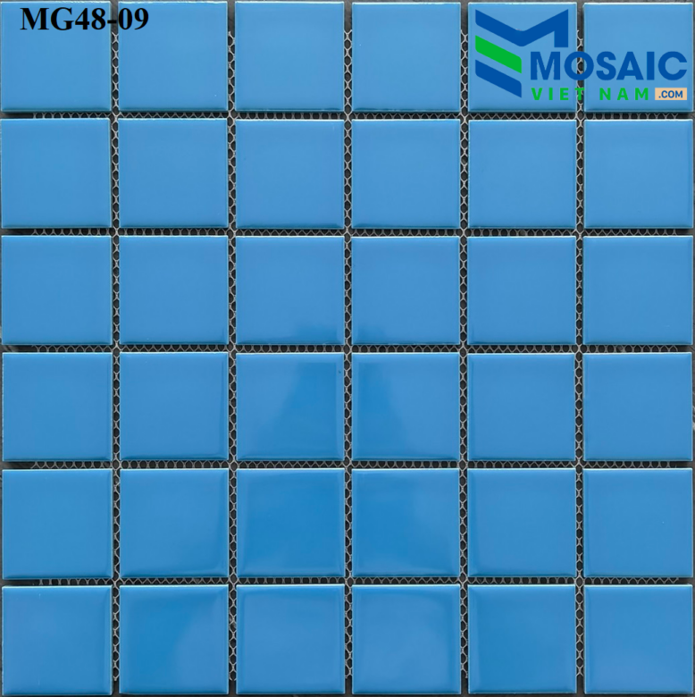 Gạch Mosaic Gốm men trơn đơn màu xanh nhạt 48x48x6mm MG48-9