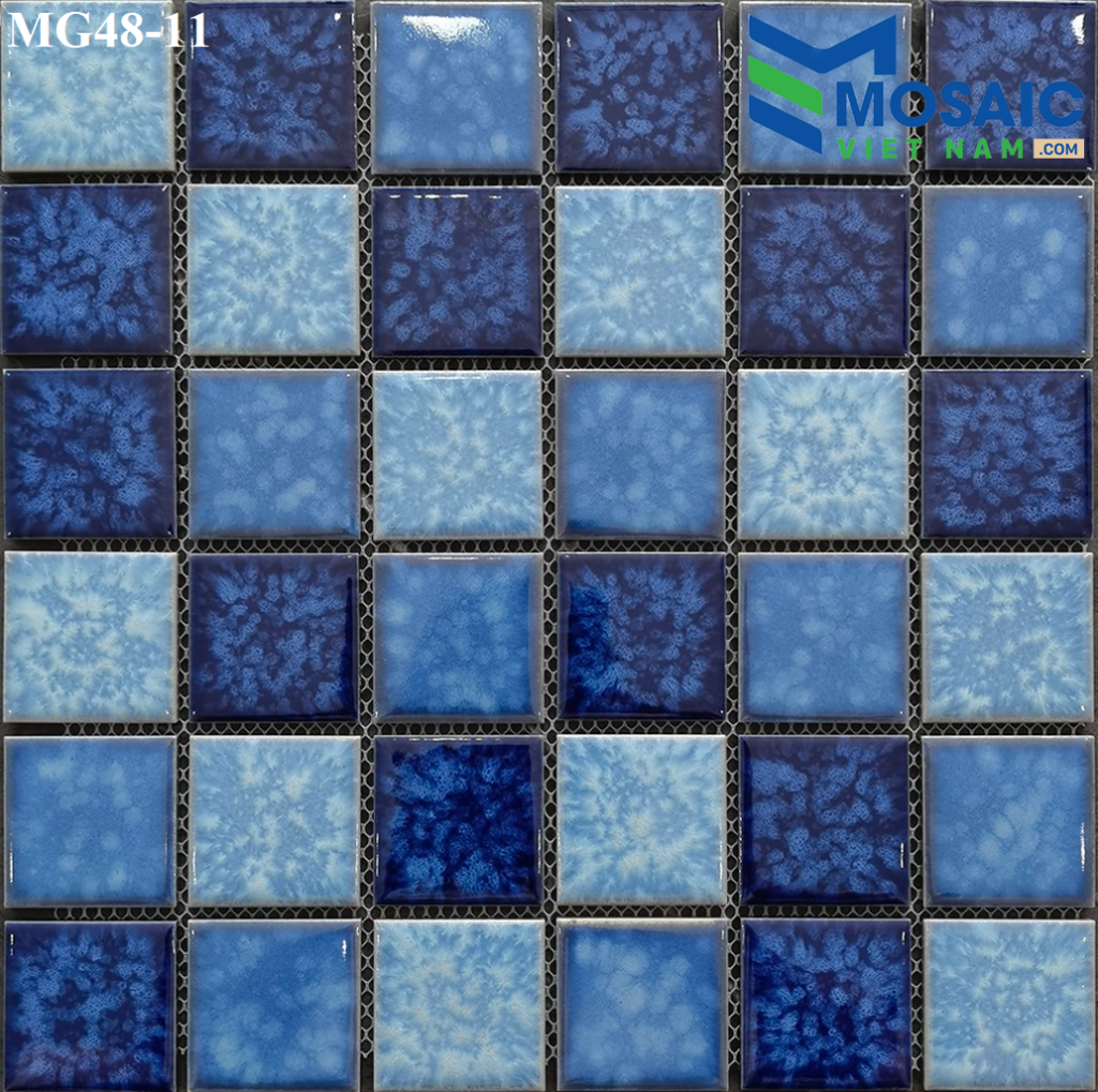 Gạch Mosaic Gốm men rạn xanh ngọc 48x48x6mm MG48-3