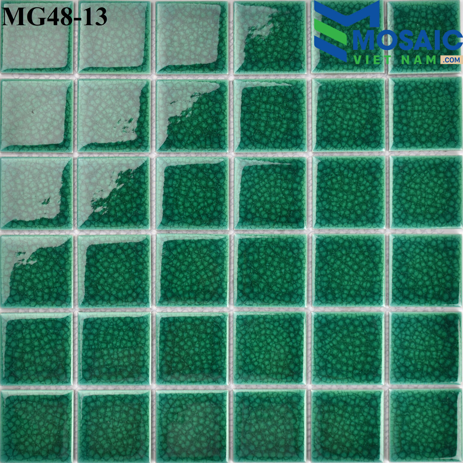 Gạch Mosaic Gốm men rạn màu xanh lá 48x48x6mm MG48-13