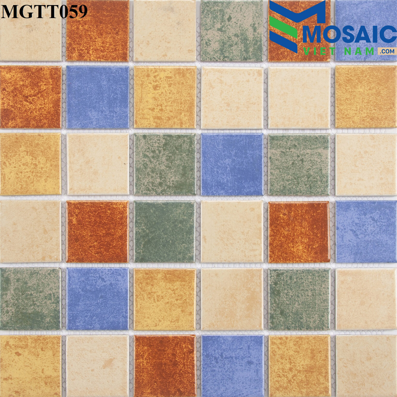 Gạch Mosaic Gốm men rạn xanh ngọc 48x48x6mm MG48-3